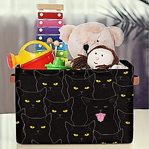 Cute Black Cat Storage Bins Baskets Fabric Laundry Baskets, Cat Animal Storage Cube Boxes Organizer Bag Bin for Toy Organizing Book Storage Shelves Nursery Closet