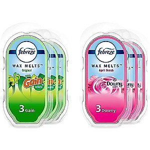 Febreze Wax Melts, Wax Melt Warmer Cubes, Wax Warmer Cubes, Pack of 6, 3 Gain Original Scent and 3 Downy April Fresh Scent, 6 Wax Melt Cubes per Pack, Air Freshener
