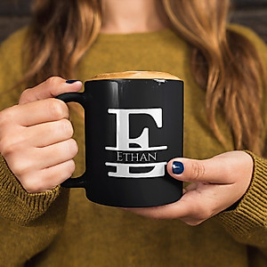 Personalized Monogram Coffee Mug, Initial Letter E Customized for Women Men Girls Boys Dads Moms Friends, Taza de Café Personalizada Con Monograma, Letra Inicial - Black Mug Letter E 11oz