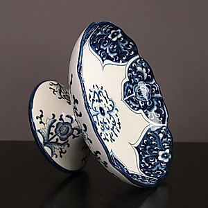 NTTNL Fruit Bowl Creative Blue and White Ceramic Fruit Plate Living Room Coffee Table Snack Dried Fruit Bowl Storage Plate Vegetable Salad Kitchen