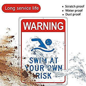 Uflashmi Warning Swim at Your Own Risk Pool Sign, Metal Pool signs for Outdoor, 10X14 in
