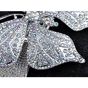 Alilang Womens Silvery Tone Clear Iridescent Rhinestones Big Butterfly Bangle Bracelet