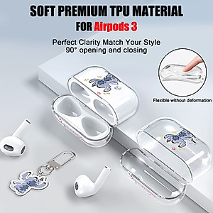 Cute Case for Airpods 3rd Generation Clear Lovely Cartoon Case with Funny Kawaii Blue Dog Keychain for Women Girls Kids Protective Soft Silicone Headphone Cover for AirPod 3