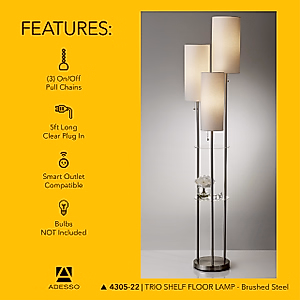 Adesso 4305-22 Trio Floor Lamp, 68.00 x 14.00 x 11.70 inches, Brushed Steel