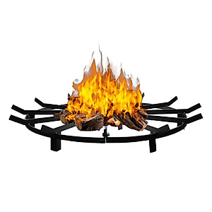 Round Fire Pit Grate 32 x 32 x 4.5 Inches, Heavy Duty Wagon Wheel Firewood Fireplace Grate, 6 + 2 Legs Spider Fire Pit Grill Grates, Fire Logs Stove Burning Rack for Inside Outdoor Campfire Bar