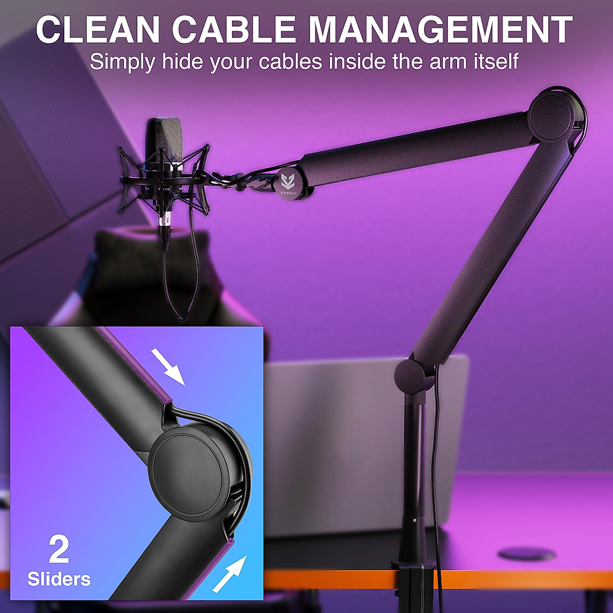 Sensic SA-30 Microphone Boom Arm, 360° Rotatable Mic Stand with 6 inch riser, Microphone Holder with 1/4", 3/8" and 5/8" Adapters, Professional Microphone Arm with Accessories, Mic Boom Arm Black