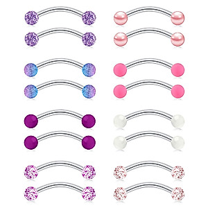 FECTAS 14g Stainless steel Long Nipple Rings Curved Barbells Pettie Belly Rings Curved Barbells Nipplerings Piercing Jewelry for Women 18mm Bars