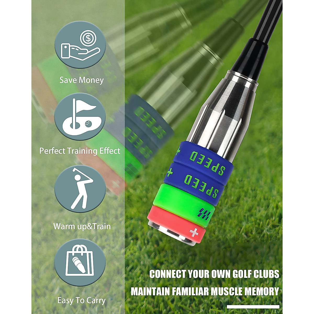 Big Crazy Golf Swing Speed Trainer Adjustable, Golf Training Equipment Three Weight Configuration Options, Golf Tempo Training Aids Connect Your Golf Clubs for Callaway