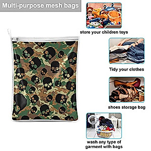 susiyo 2 Pack Mesh Laundry Bag, Camouflage Skull Washing Machine Wash Bags for Travel, Delicates Blouse, Underwear, Bra, Sweater, Baby Clothes (1Small+1Medium)