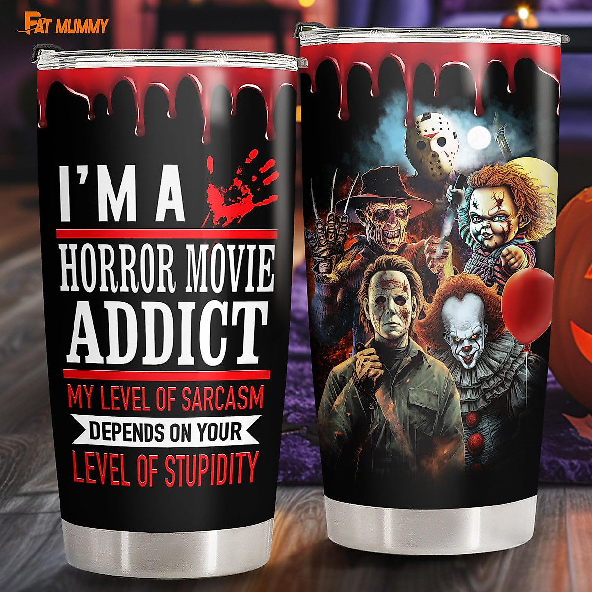 fat mummy Halloween Tumbler 20oz, Horror Gifts for Halloween, Horror Movies Addict Tumbler Stainless Steel, Scary Characters Coffee Mug, Horror Tumbler Gifts for Christmas, Birthday