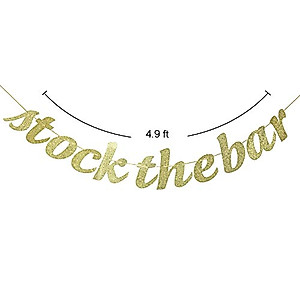 Stock The Bar Glitter Gold Banner, Wedding Reception Banner, Bride Tribe, Engagement,Bachelorette Party, Wedding Decor (Gold)