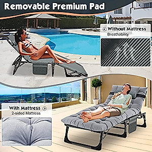 MOPHOTO Folding Lounge Chair 5-Position, Folding Cot, Portable Outdoor Folding Chaise Lounge Chair for Sun Tanning, Perfect for Pool Beach Patio Sunbathing