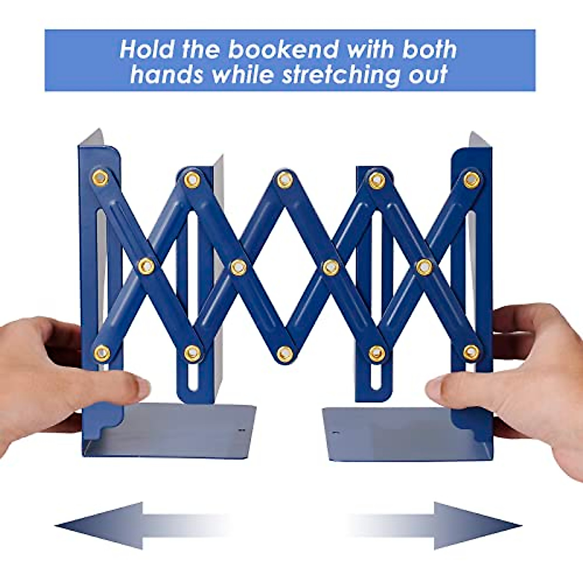 Hossejoy Adjustable Bookends, Heavy Duty Metal Book Ends, Expandable Bookcase Book Holder Stand Shelf Rack for Student Office Book File Organizer Storage, Extends up to 19 inches (Blue)