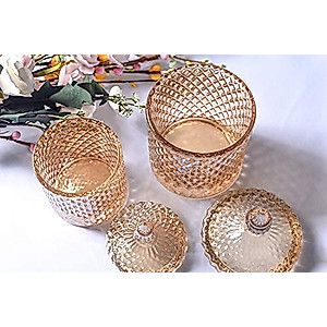 Rainie Love Home Basic Food Storage Organization Set-Crystal Diamond Faceted Jar with Crystal Lid,Suitable as A Candy Dish,Cookie Tin,Biscuit Barrel,Decorative Candy Jar (Amber, 12 oz)