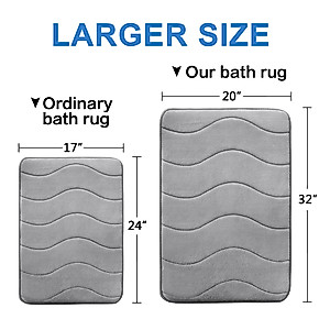 Flamingo P Memory Foam Bath Mat Rug for Bathroom Floor Non Slip Shower Rugs, 20x32,Grey