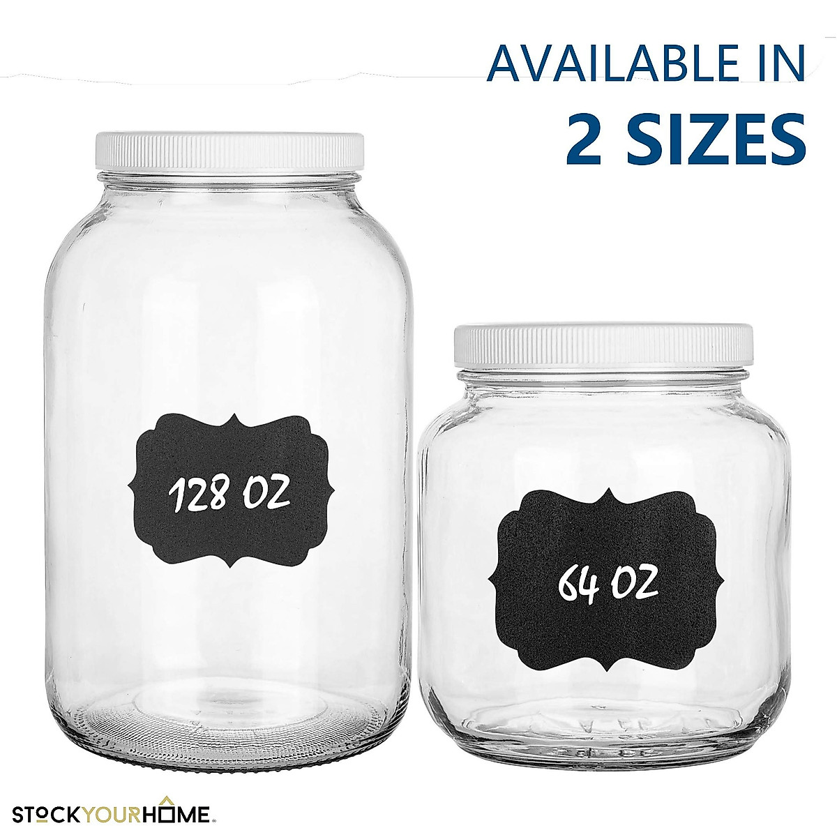 Stock Your Home 128 Oz Glass Jar with Plastic Airtight Lid (2 Pack) - 1 Gallon Glass Jar for pickling, fermentation, brewing, food storage