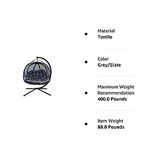 Flower House Hanging Pumpkin Loveseat Chair with Stand (Grey/Slate)