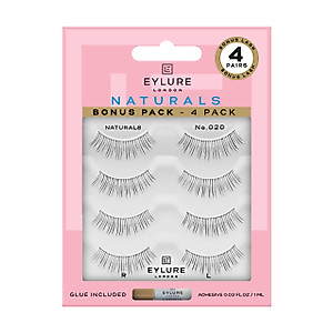 Eylure Naturals No. 020 Reusable Eyelashes, Adhesive Included, Black, 4 Pairs
