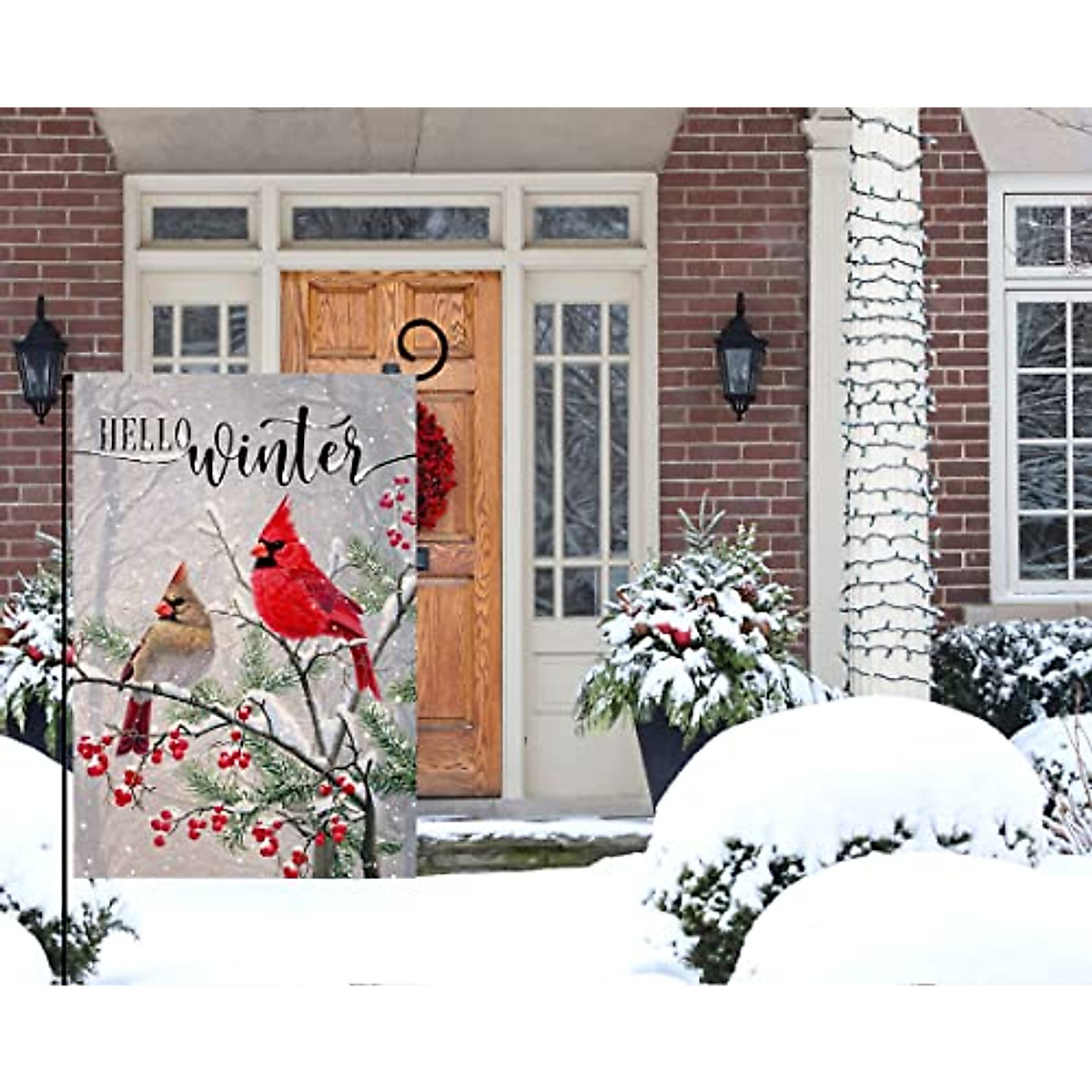 Winter Cardinal Bird Garden Flag 12x18 Vertical Double Sided Farmhouse Trees Snow Christmas Holiday Outside Decorations Burlap Yard Flag BW233