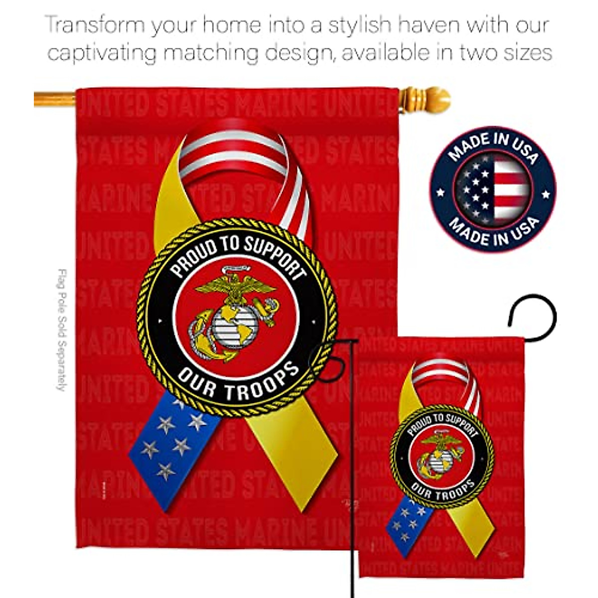 Breeze Decor Support Marine Troops Garden House Flag Set Armed Forces Corps USMC Semper Fi United State American Military Veteran Retire Official Banner Small Yard Gift Double-Sided, Made in USA