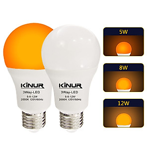 KINUR 3 Way Light Bulbs 30 70 100 Equivalent 2000K A19 Amber Light Bulbs E26 Base Indoor 3-Way Light Bulbs 400lm-600lm-1000lm for for Baby Nursery Sleeping Bedtime Reading Bedroom 2 Pack