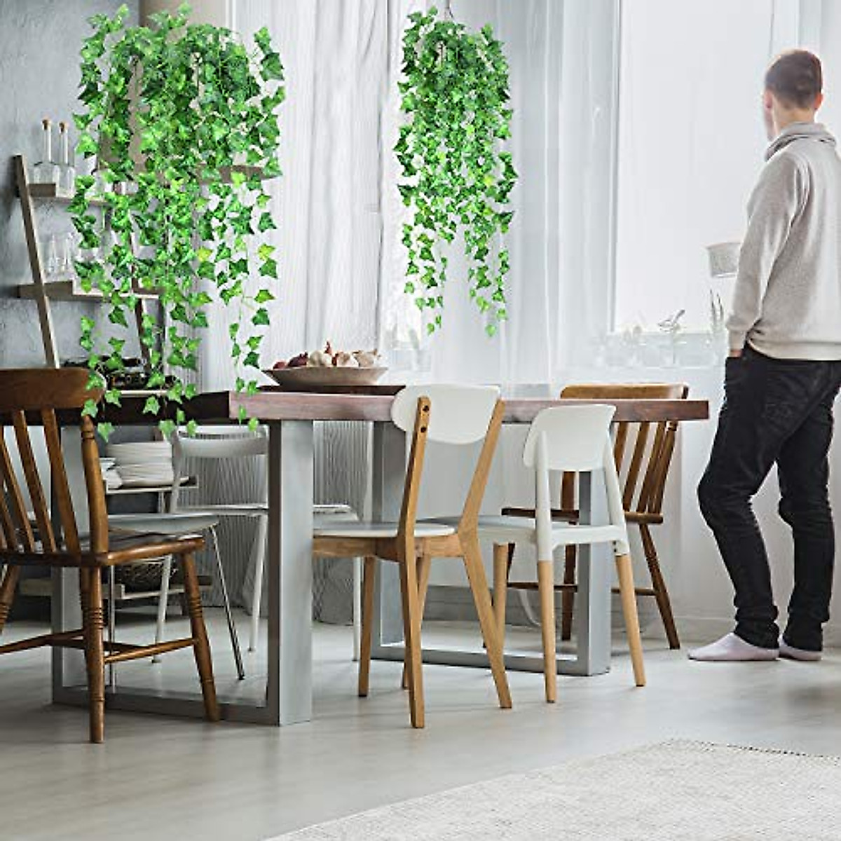 Yatim 90 CM Sweetpotato Ivy Vine Artificial Plants Greeny Chain Wall Hanging Leaves for Home Room Garden Wedding Garland Outside Decoration Pack of 2