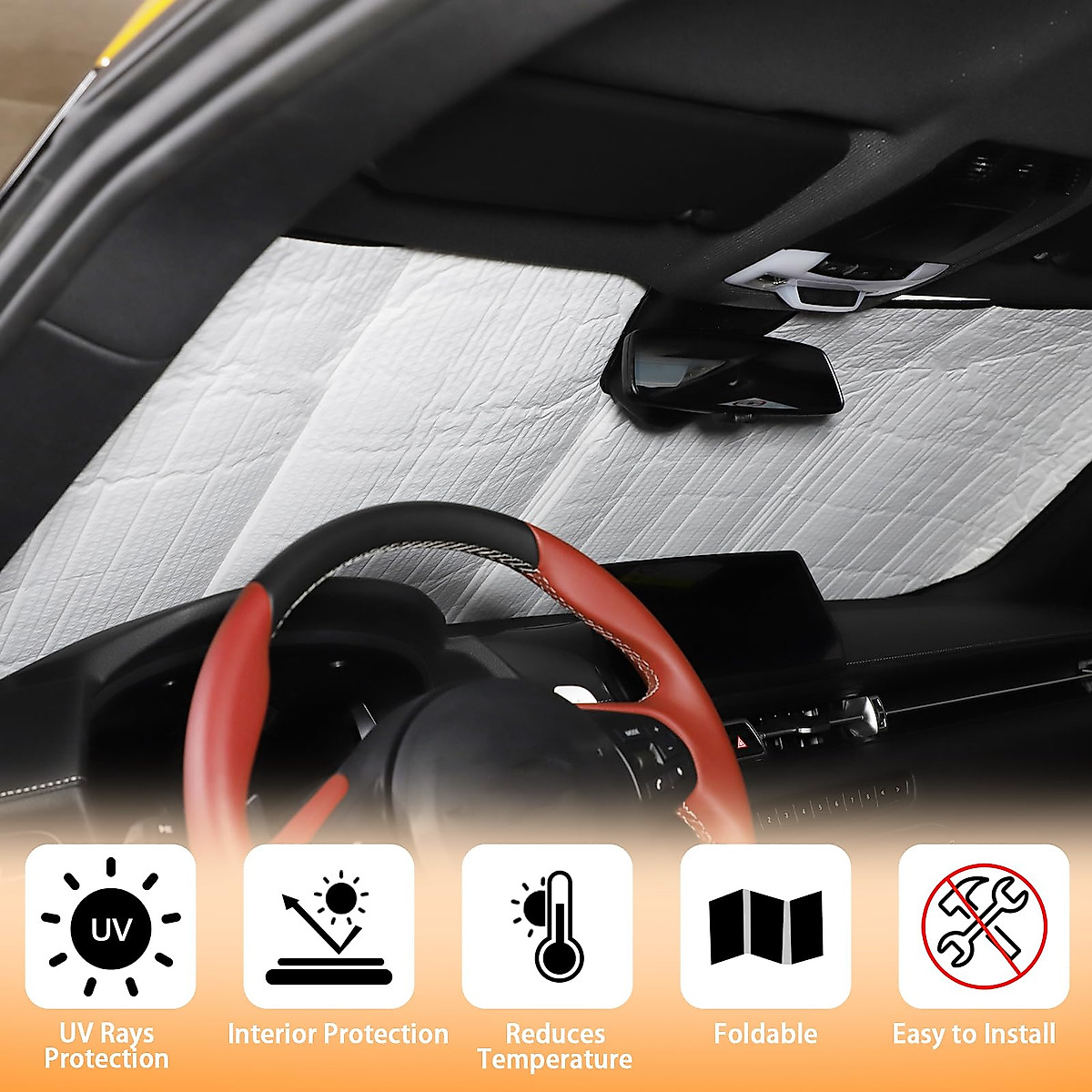 Windshield Sunshade Fit for Toyota Supra GR A90 A91 MK5 2019-2024, Folding Car Sun Shade for Front Window, Auto Sun Protection Visors Blocks UV Rays and Keeps Vehicle Cool
