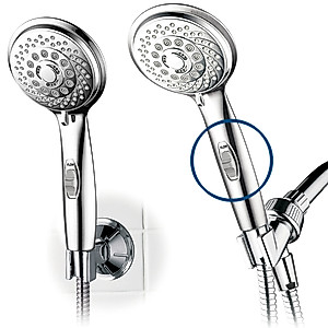 HotelSpa 7-setting AquaCare Series Spiral Handheld Shower Head Luxury Convenience Package with Pause Switch, Extra-long Hose PLUS Extra Low-Reach Bracket Stainless Steel Hose - All-Chrome Finish