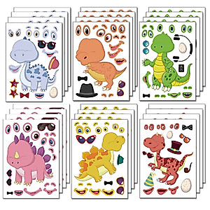 24 Pieces Make Your Own Dinosaur Stickers Make A Face Stickers for Kids Toddlers with Dinosaur System DIY Craft Stickers Kids Party Favor Supplies Crafts
