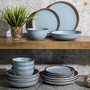 Gibson Elite Lagos 16 Piece Double Bowl Dinnerware Set, Light Blue, Service for 4 (16pcs)