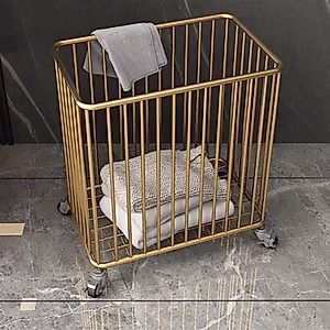 NDKJSF Laundry Basket, Gold Laundry Basket, Dirty Clothes Basket with Wheels, Breathable Laundry Basket, 15.7 Inches High(Gold)