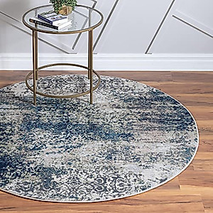 Rugs.com Gossamer Collection Rug – 5 Ft Round Navy Blue Medium Rug Perfect for Kitchens, Dining Rooms