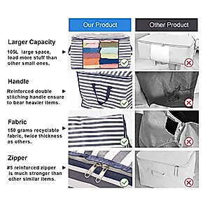 Fajyaz 105L Clothing Storage Bags, Blankets, And Quilts Storage Bags With Zippers(3 Pack)Foldable Organizer With Reinforced Handle，Clear Window