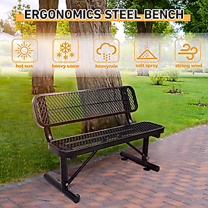 kaiwrxin 4 FT Heavy Duty Park Bench for Outside, Black Coated Outdoor Furniture Steel Bench with Portable Frame& Backrest, Commercial-Grade Outdoor Benches Weatherproof for Park, Patio, Porch, Garden