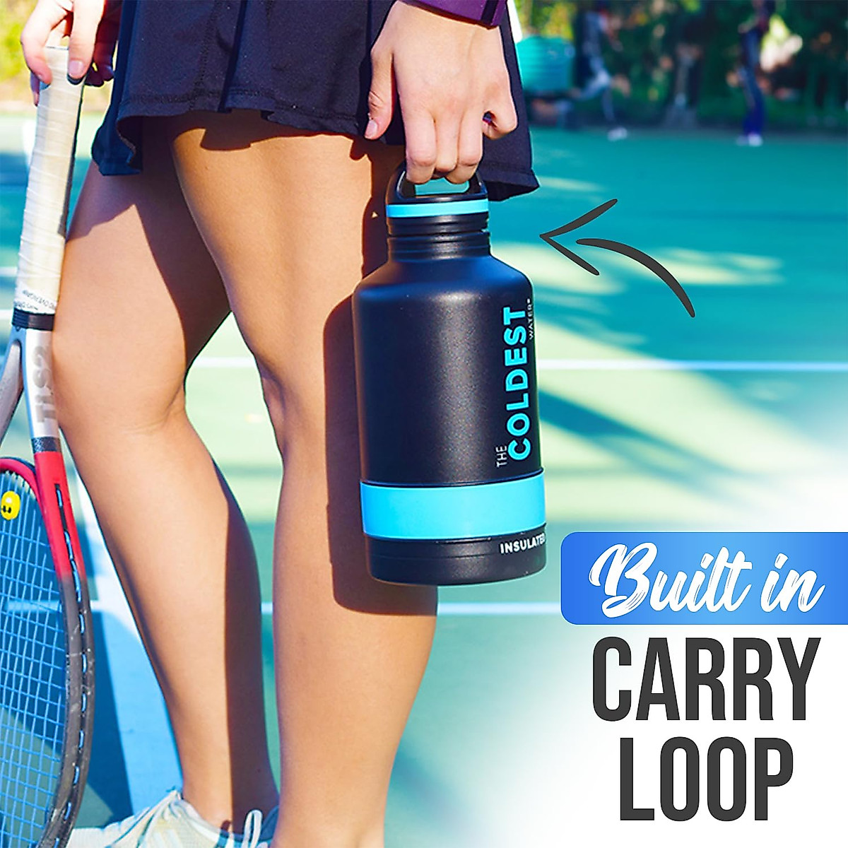 Coldest Insulated Water Bottle with Handle Lid | Leak Proof, Insulated Stainless Steel, Triple Walled, Sport Thermos Bottles, Metal Flask (‎Matte Black, 21 oz)