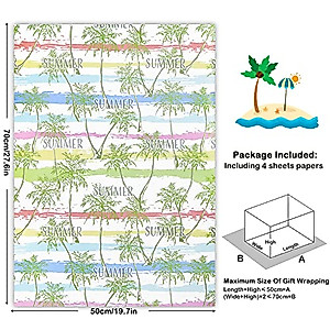 Summer Wrapping Paper, Tropical Wrapping Paper for All Occasion, Aloha Gift Wrap Paper, Hawaii Jungle Tropical Themed Coconut Tree Wrap Paper Sheet, 4 Sheets Folded Flat 20x28 Inches Per Sheet