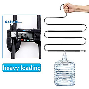 8pcs Pants Hangers S-Type Jeans Trousers Hangers Stainless Steel Clothes Hangers Closet Space Saving for Pants Jeans Scarf Organizer (Black with 10 Clips)