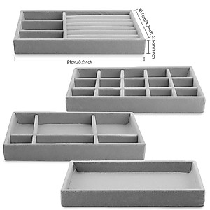 Velvet Jewelry Trays Organizer for Drawers,4 Pack Stackable Jewelry Display Trays for Drawer, Jewelry Storage Organizers Earring Necklace Bracelet Ring Holder Organizer,Jewelry Display Tray