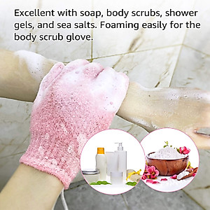 Evridwear Exfoliating Gloves for Shower, 100% Nylon Thick Soft Medium Heavy Bathing Gloves Dead Skin Remover Body Scrubber Smooth Skin with Hang Loop, 1 Pair Moderate Pink