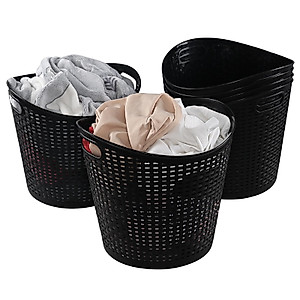 Vadidiya 40 L Large Plastic Laundry Hamper, Plastic Clothes Basket with Handles, Black, 6 Packs