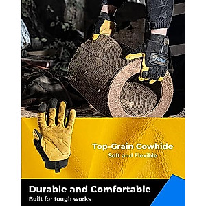 toolant Waterproof Winter Leather Work Glove Men, Thor Series, Heavy Duty Mechanic Gloves, Warm 3M Insulate Lining, Touchscreen, with Impact Protection, Small