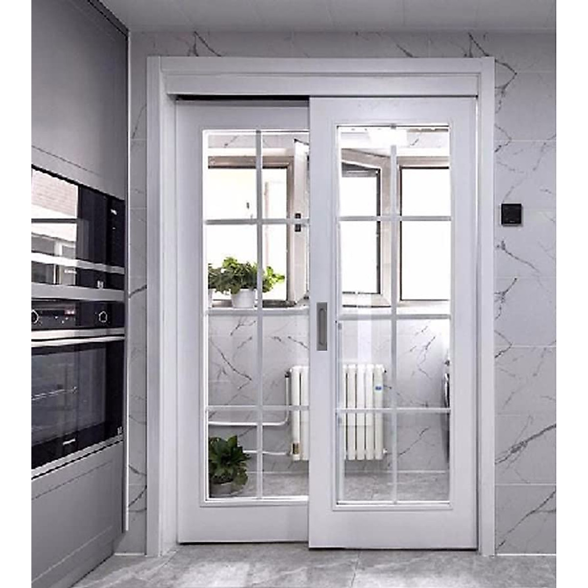 Fanruier 2PC Punch-Free Sliding Door self-Adhesive Handle Window Glass Door Kitchen Door Cover Door Sliding Door Handle Double-Sided Adhesive Paste (Grey)