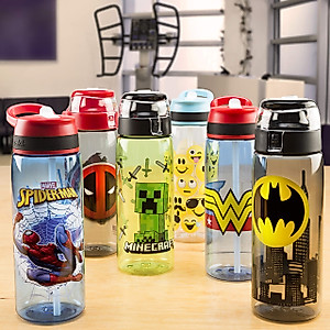 Zak Designs Marvel Spider-Man Plastic Water Bottle with Built-In Carrying Loop and Flip-Up Straw Lid, Made with Durable Materials (25oz, Non-BPA)