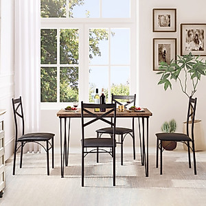VECELO 5-Piece Dining Table Set for Home Kitchen Breakfast Nook, 4, Rustic BRN