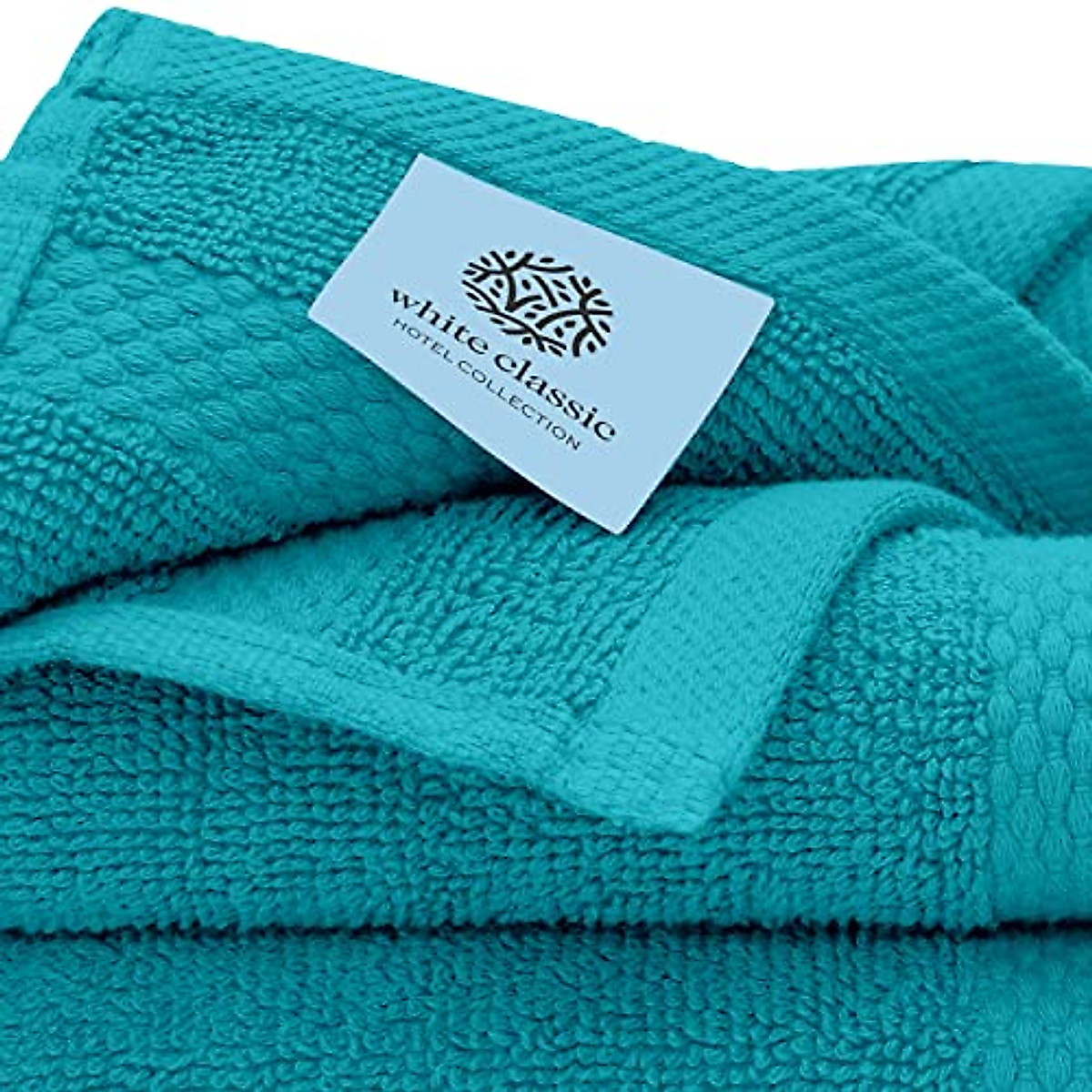 White Classic Luxury Cotton Washcloths | 12 Pack Luxury Bath Mat | 2 Pack Bundle (Aqua)