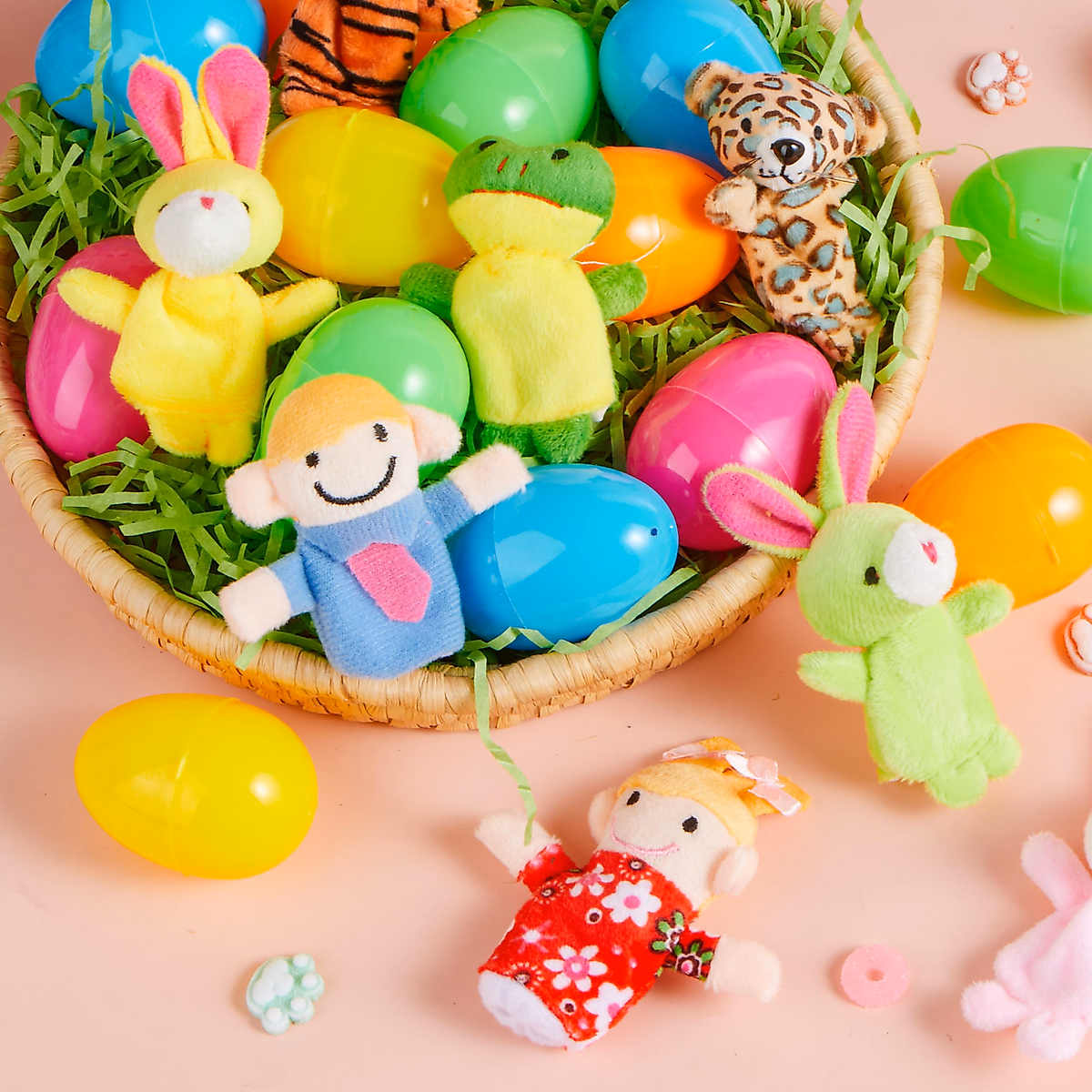 JOYIN 24 Pcs Easter Eggs Filled with Finger Puppets, Prefilled Egg with Cartoon Animal Puppets for Kids Eggs Hunt, Basket Stuffers Fillers, Party Favors and Classroom Prize Supplies