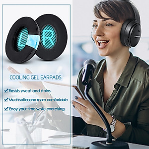 GEVO Cooling Gel Ear Pads for Bose QC25 Headphones, Replacement Ear Pads for Bose QuietComfort QC2 QC15 Ae2 Ae2i Ae2w Headphones, Breathable Sports Fabric, Extra Thick & Cooler for Longer (Black)