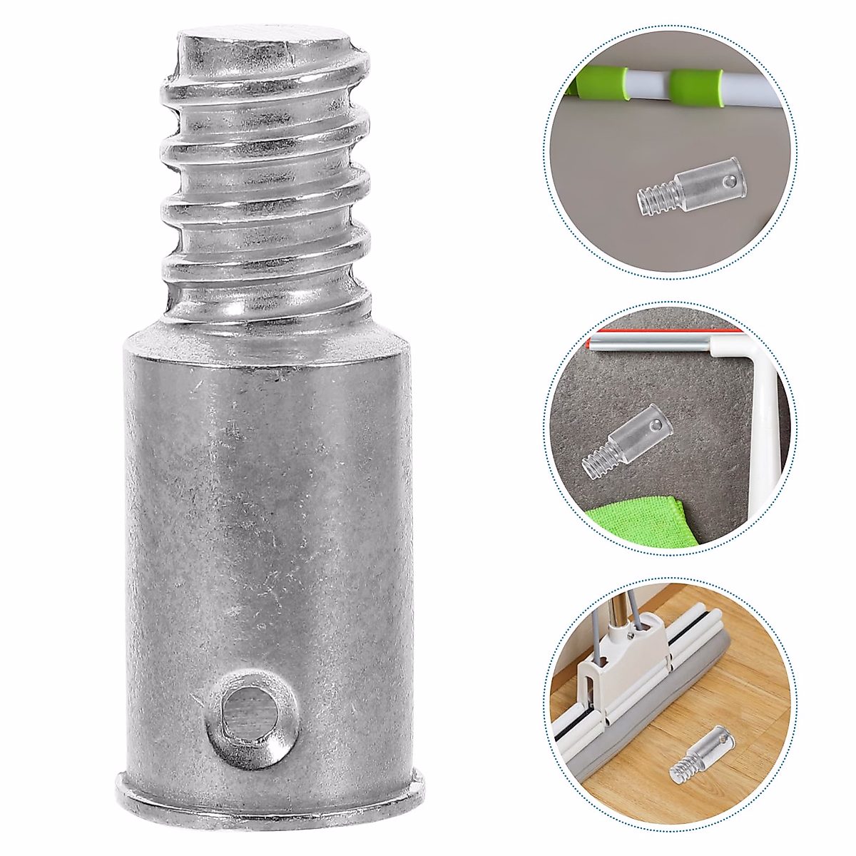 Anneome Mop Head Extension Pole Adapter Cleaning Pole Adapter Pole Adaptor Tip Telescopic Broom Pole Push Broom Head Adapter Broom Thread Adapter Threaded Pole Tip Silver Aluminum Alloy