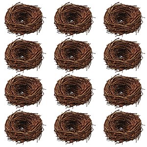 12 Pcs Artificial Bird Nest Easter Handmade Natural Rattan Bird Nests for Easter Garden Yard Home Crafts Party Wedding Patio Succulent Planter DIY Terrarium Moss Landscape (2.36 Inch)