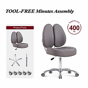 HNKastela Rolling Chair with Back Support - Height Adjustable Shop Stool with Wheels for Esthetician, Lash, Makeup, Computer, Classroom, Studio